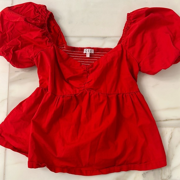 TCEC | Tops | Tcec Red Puffed Sleeve Blouse | Poshmark